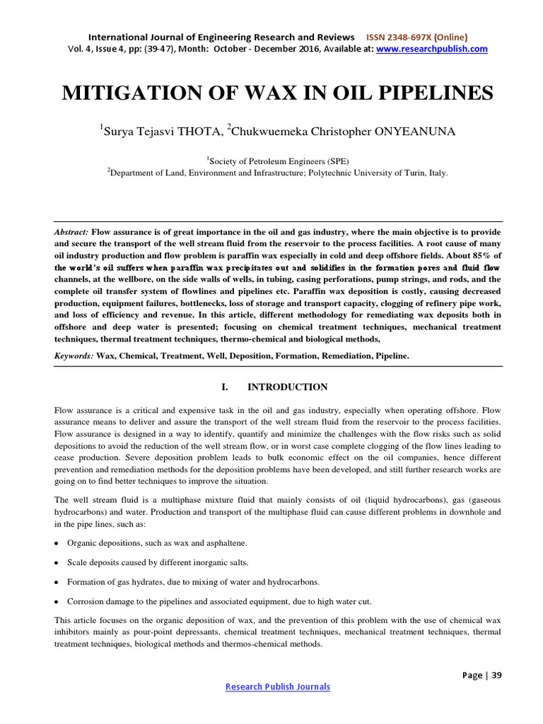 Wax Mitigation in Oil Pipelines | PDF | Crystallization | Petroleum