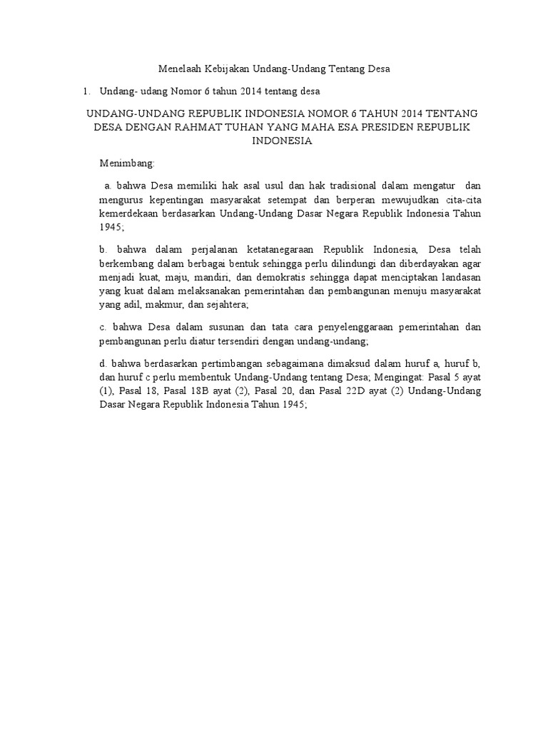 Menelaah Kebijakan Undang Undang Tentang Desa | PDF | Politik