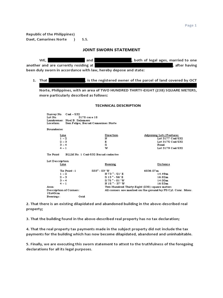 Joint Sworn Statement on Property Ownership | PDF | Real Property Law ...