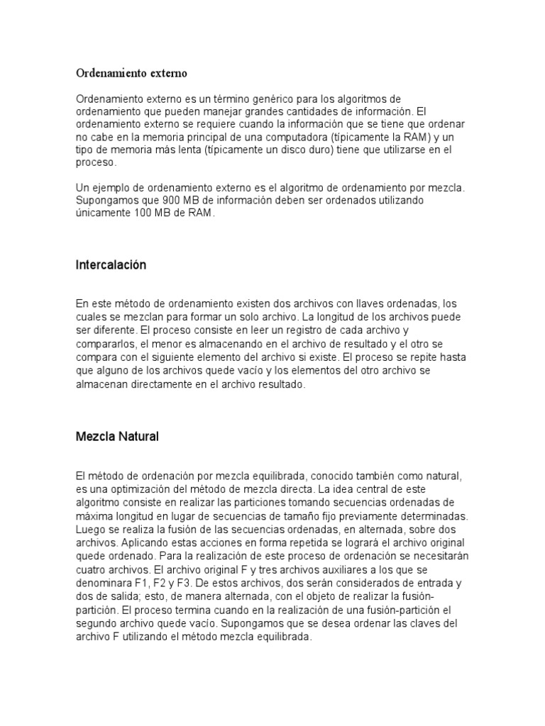 Ordenamiento Externo Pdf Archivo De Computadora Algoritmos