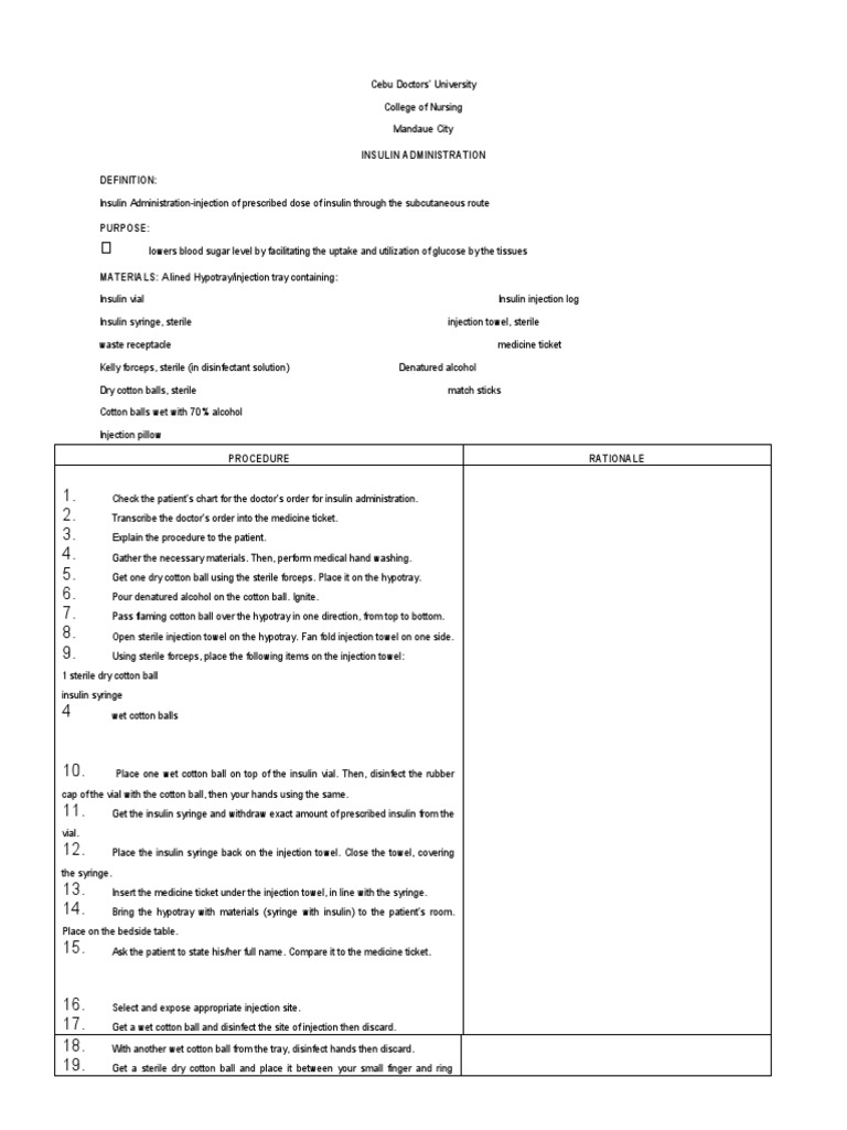 INSULIN Administration | PDF | Injection (Medicine) | Syringe
