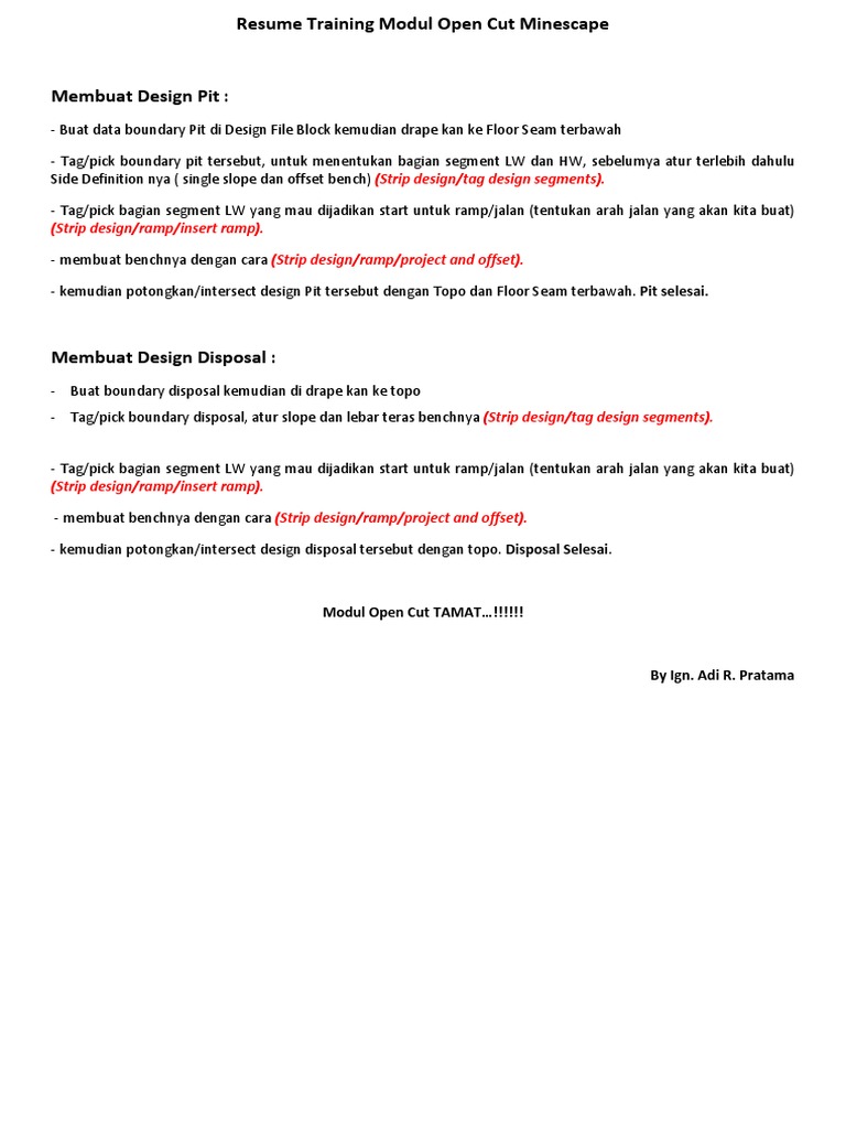 Resume Training Open Cut | PDF