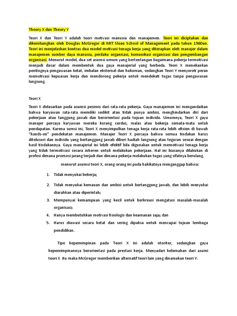 Teori X Dan Y | PDF