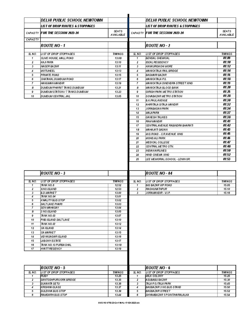 Bus Drop Route 2023 24 | PDF | Transport | Public Transport