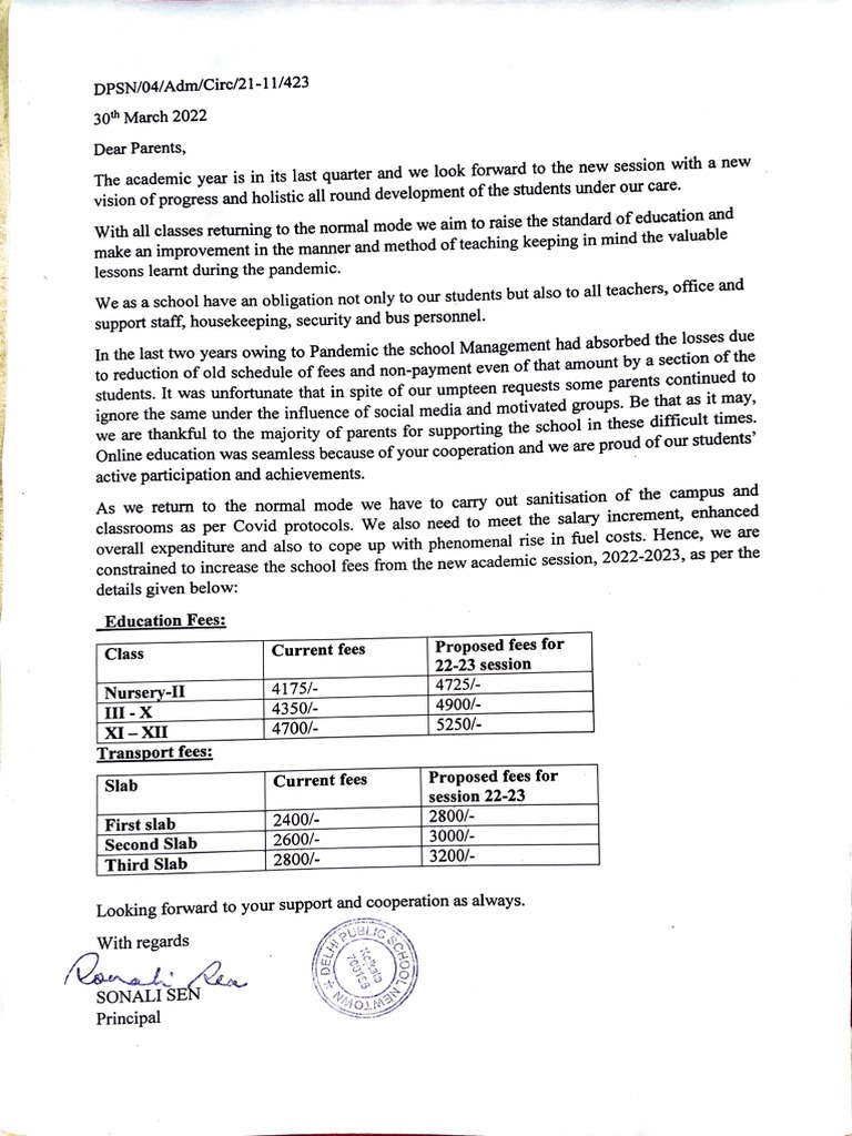 Circular School Fees 2022 2023 | PDF | Teachers