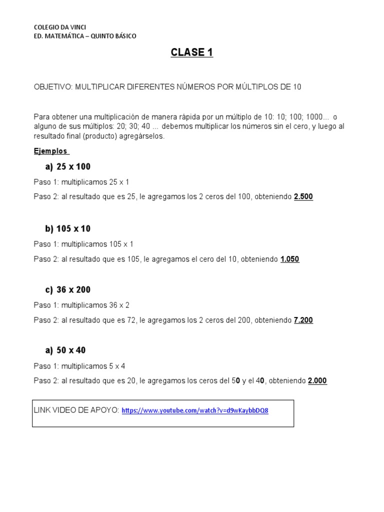 Multiplicación por Múltiplos de 10 | PDF