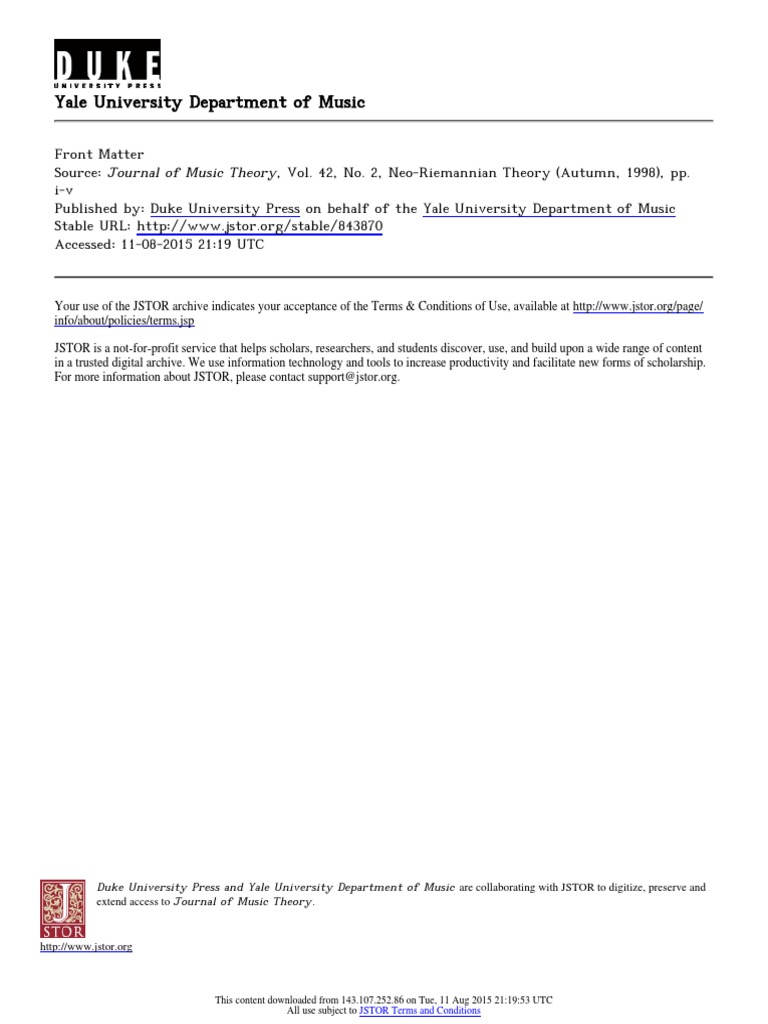 00 FRONT MATTER JMT v42 n2 1998 | PDF | Musicology | Music Theory
