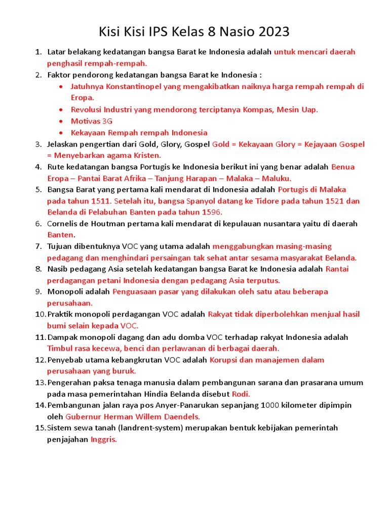 Kisi Kisi PAT IPS Kelas 8 Nasio 2023 | PDF