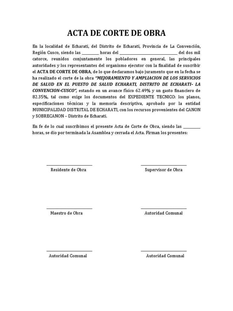 Acta de Corte de Obra | PDF