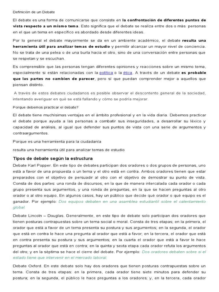 Tipos y Definición de Debate | PDF