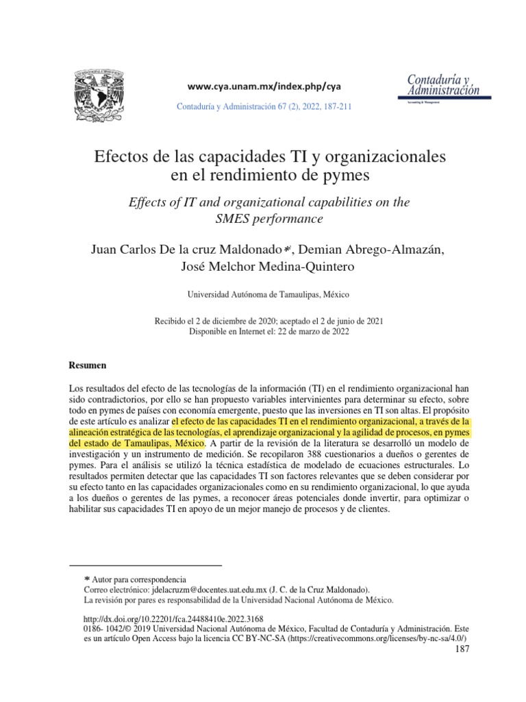 México 2022 UNAM Juan Carlos de La Cruz Maldonado Efectos de Las Capacidades TI | PDF | Pequeñas ...