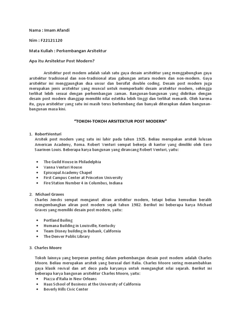 Perkembangan Arsitektur Tokoh Post Modern Pdf
