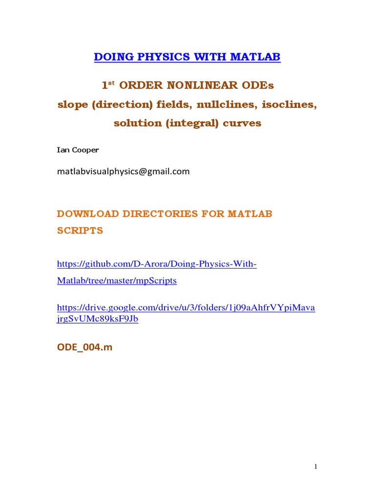MATLAB Nonlinear ODE Analysis | PDF | Ordinary Differential Equation ...
