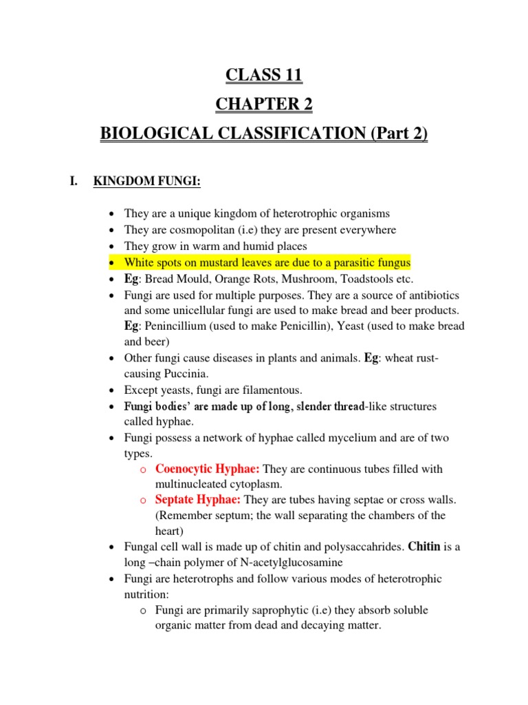 CLASS 11 Biological Classification Part 2 Kingdom Fungi To Lichens. | PDF | Fungus | Sexual ...