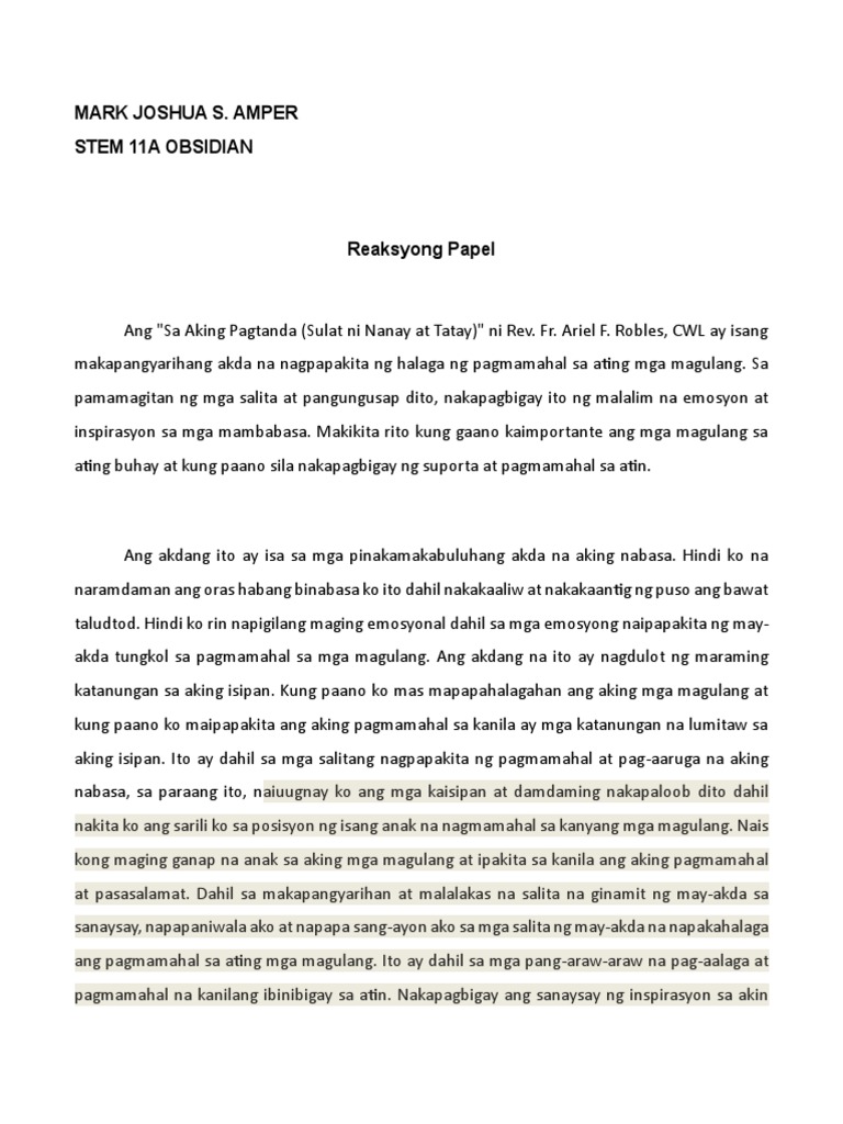 Reaksyong Papel | PDF