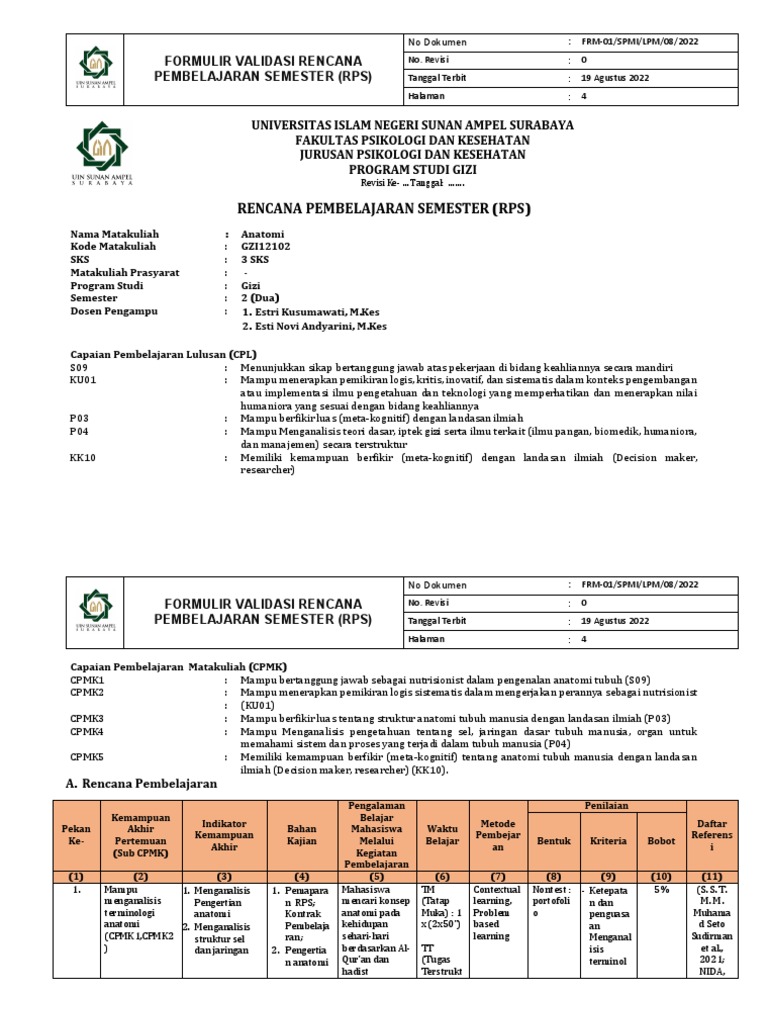 Rps Anatomi Gizi 2023 | PDF