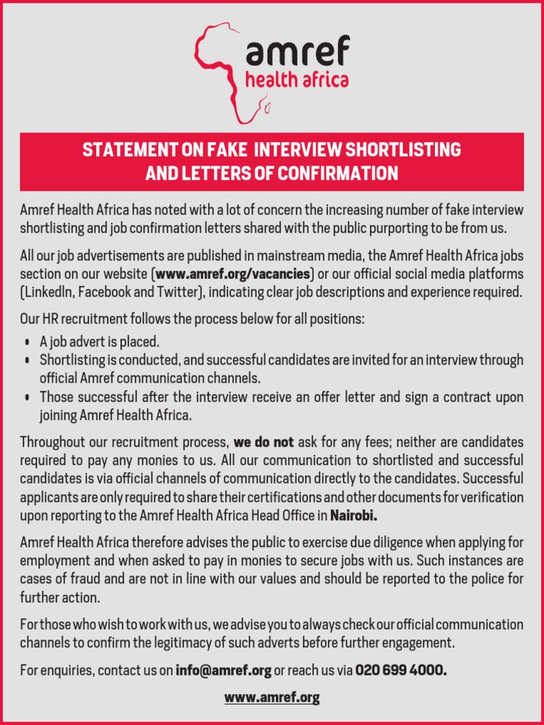 Statement On Fake Interview Shortlisting and Letters of Confirmation | PDF