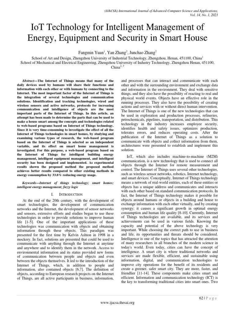 Iot Technology For Intelligent Management of Energy, Equipment and Security in Smart House | PDF ...