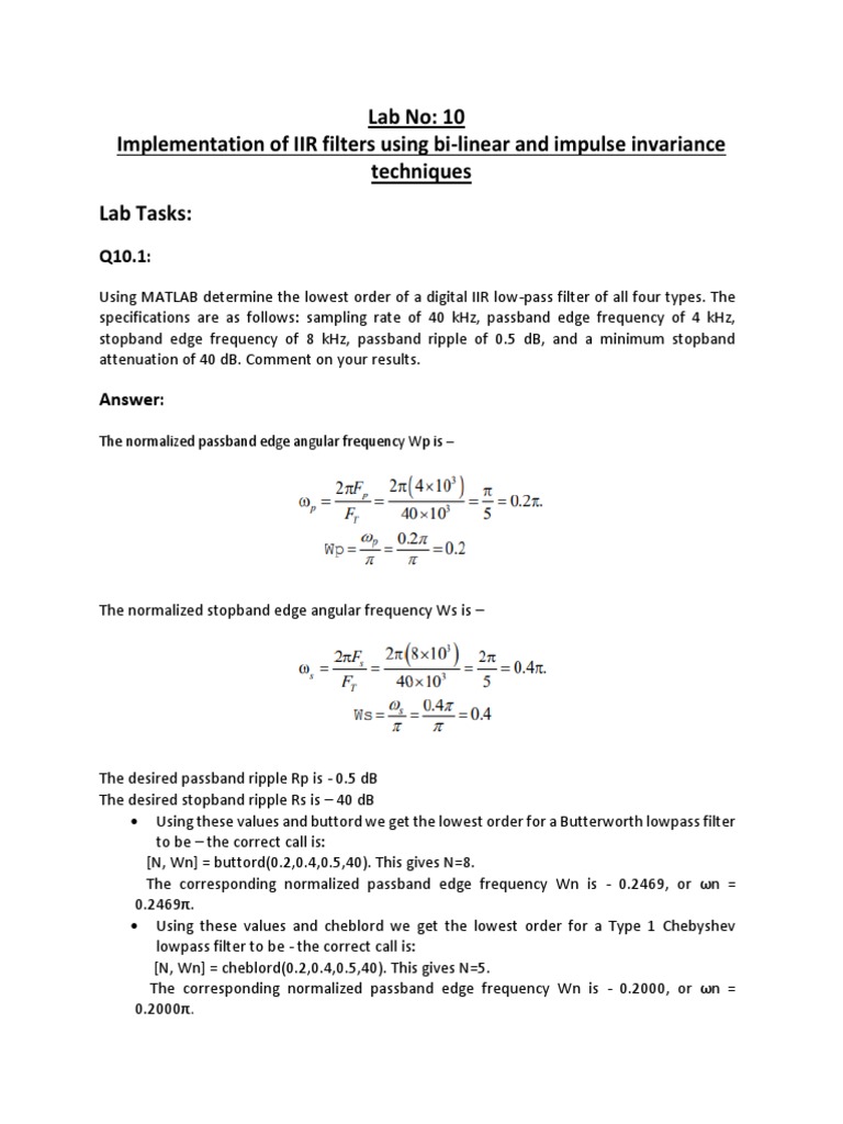 MATLAB IIR Filter Design Lab | PDF | Signal Processing | Telecommunications Engineering
