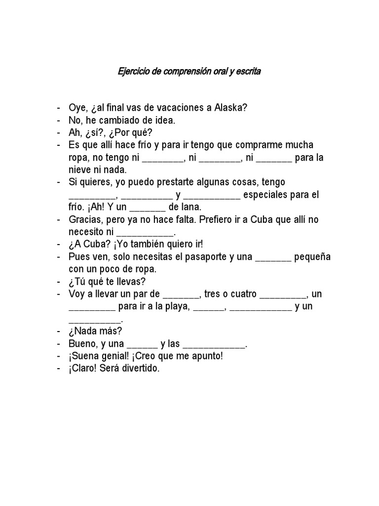 Ejercicio de Comprensión Oral y Escrita | PDF
