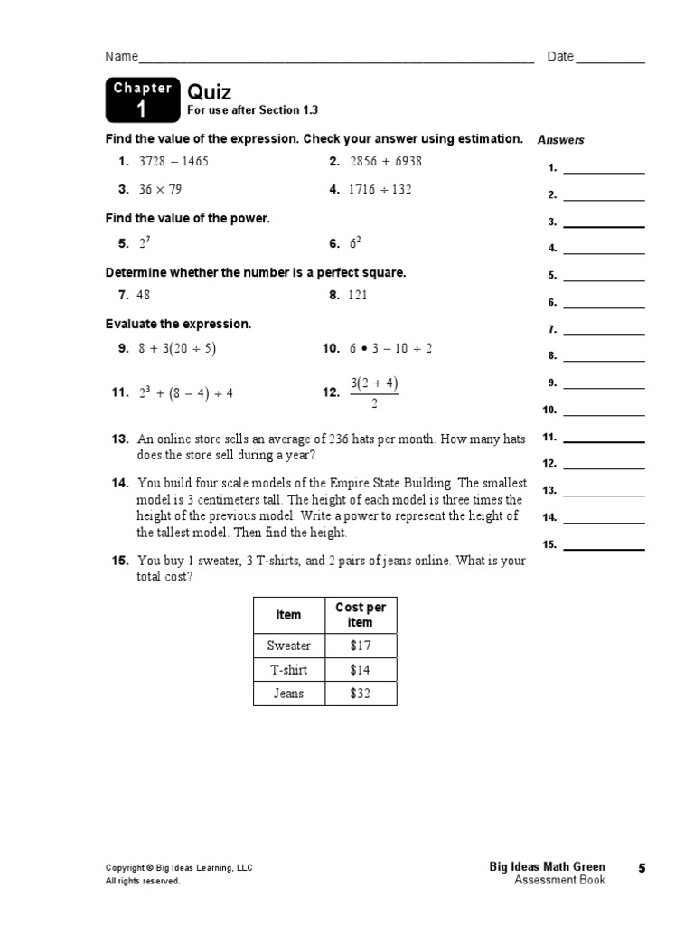 Green Assessment 01 | PDF | Multiplication | Mathematics