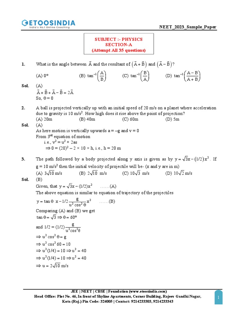 NEET 2023 Sample Paper | PDF | Physical Sciences | Chemistry