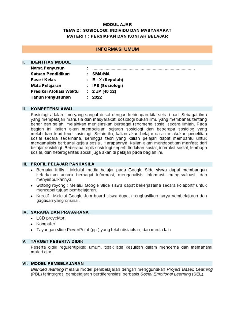 Contoh Sosiologi - 10 - K.merdeka | PDF