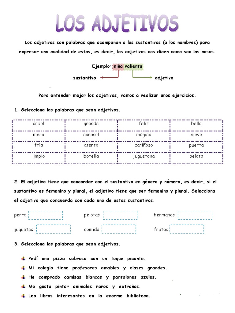 Los Adjetivos en Español | PDF