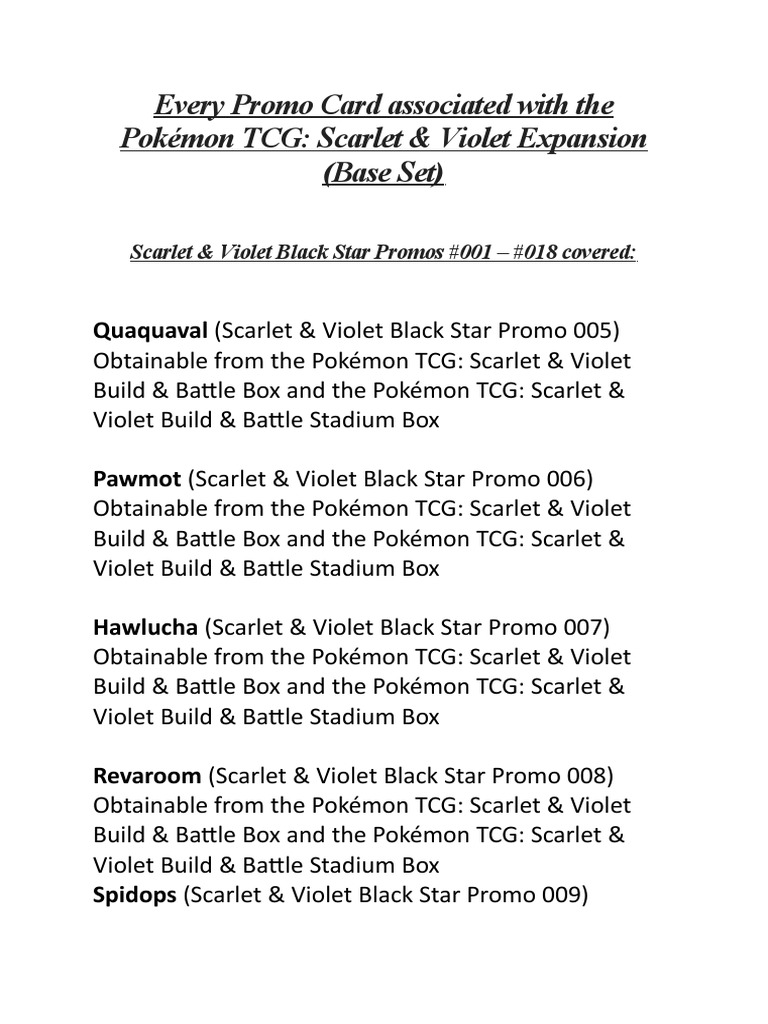 Every Promo Card Associated With The Pokémon TCG Scarlet & Violet ...