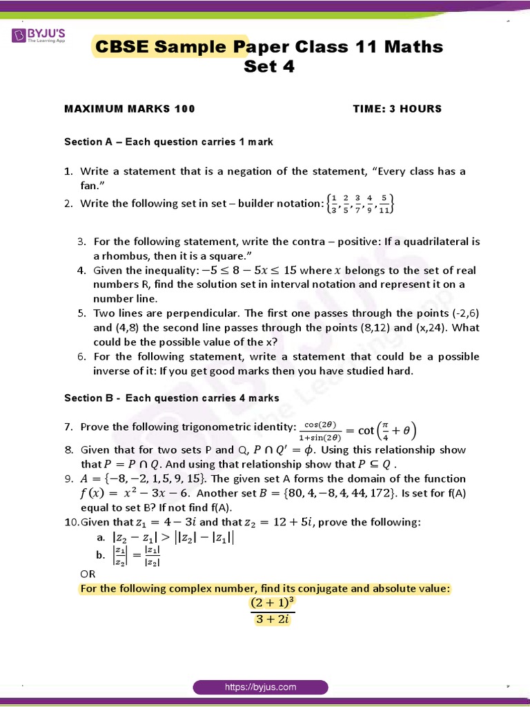 CBSE-Sample-Paper-Class-11-Maths-Set-4 | PDF | Circle | Ellipse
