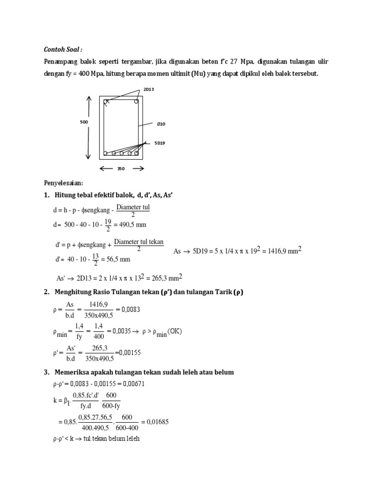 Contoh Soal Dan Tugas Analisa Balok Tulangan Rangkap | PDF