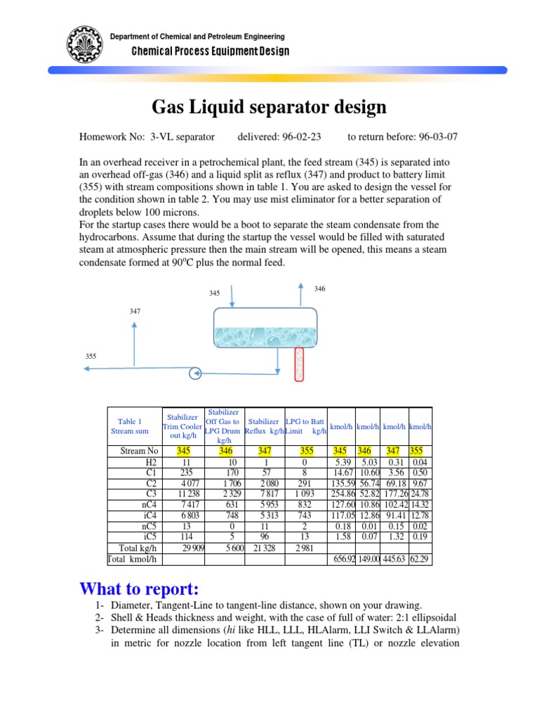 Gas-Liquid Separator Design Project | PDF | Steam | Liquefied Petroleum Gas