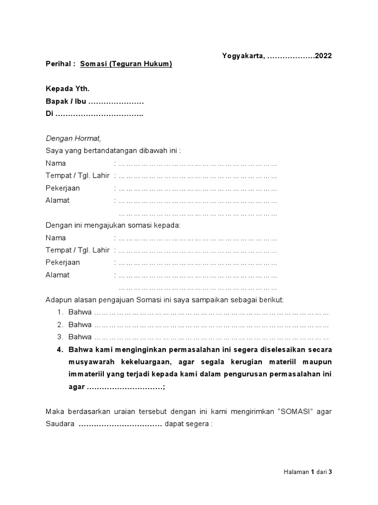 Contoh Surat Somasi Tanpa Pengacara | PDF