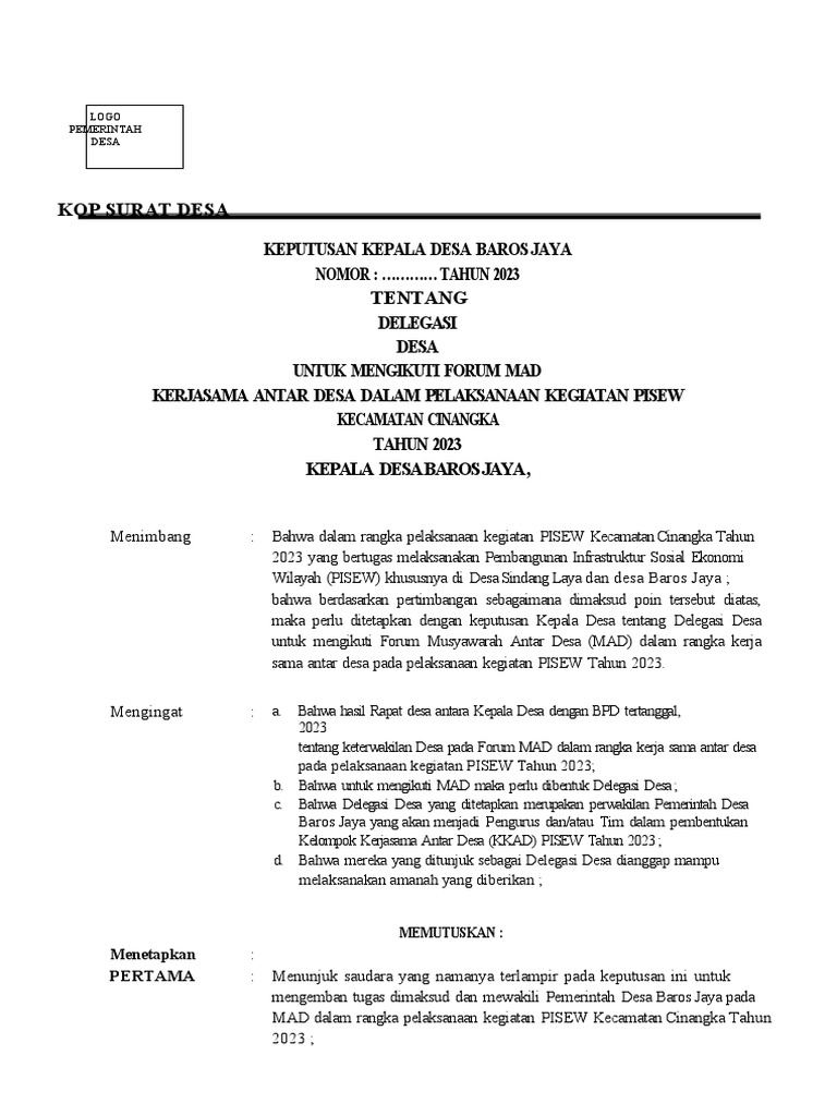 Format SK Kepala Desa Delegasi | PDF