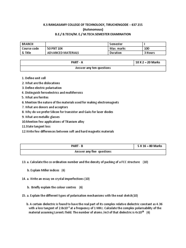 Mtech QP K.S | PDF | Magnetism | Semiconductors