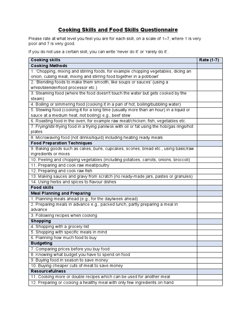 CFP Healthy Cooking Skills and Food Skills - Questionnaire (002) To ...