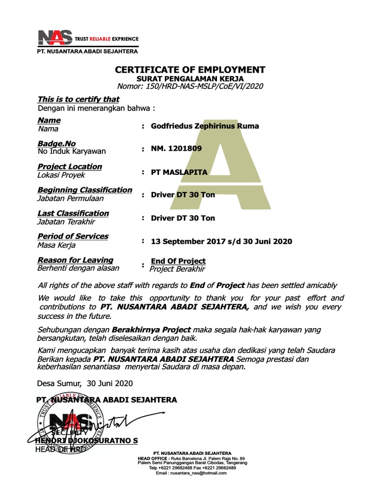 Paklaring PT NAS | PDF