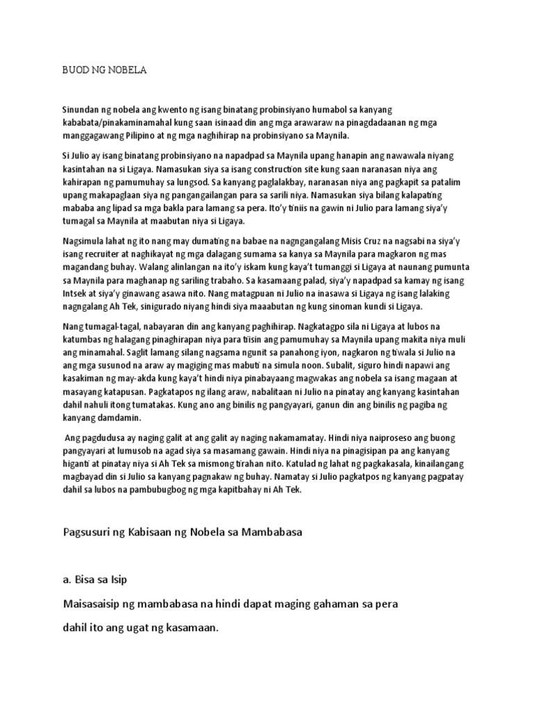 Buod NG Nobela | PDF