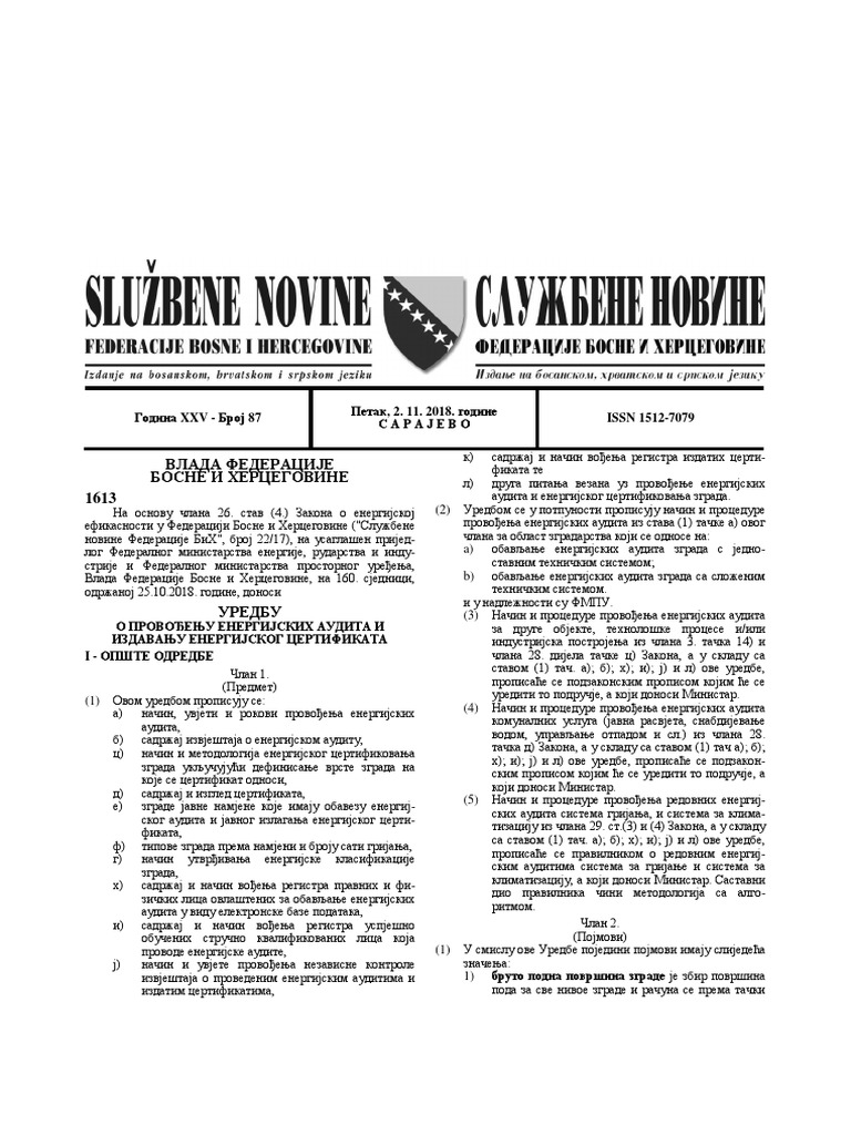 SL Novine FBiH br.87 - Uredbe | PDF