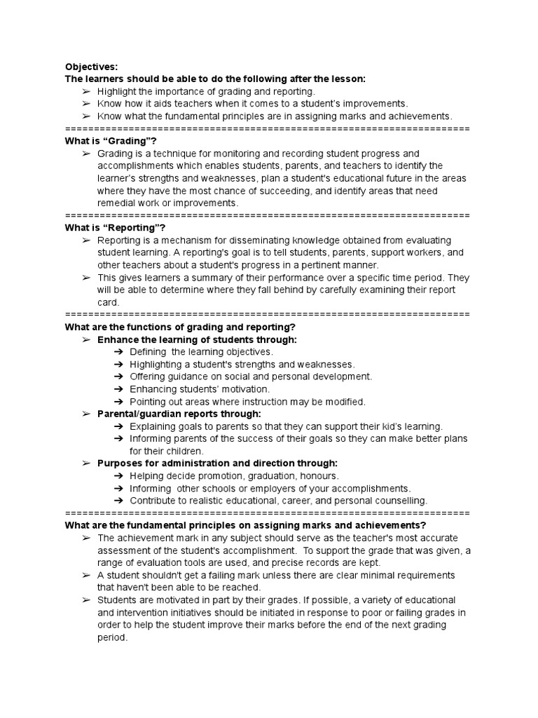 Functions of Grading and Reporting Written Report | PDF | Learning ...