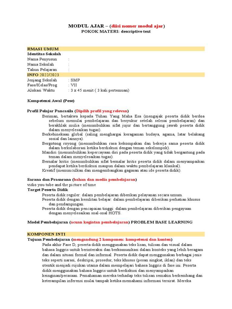 Template Modul Ajar | PDF | Sains & Matematika