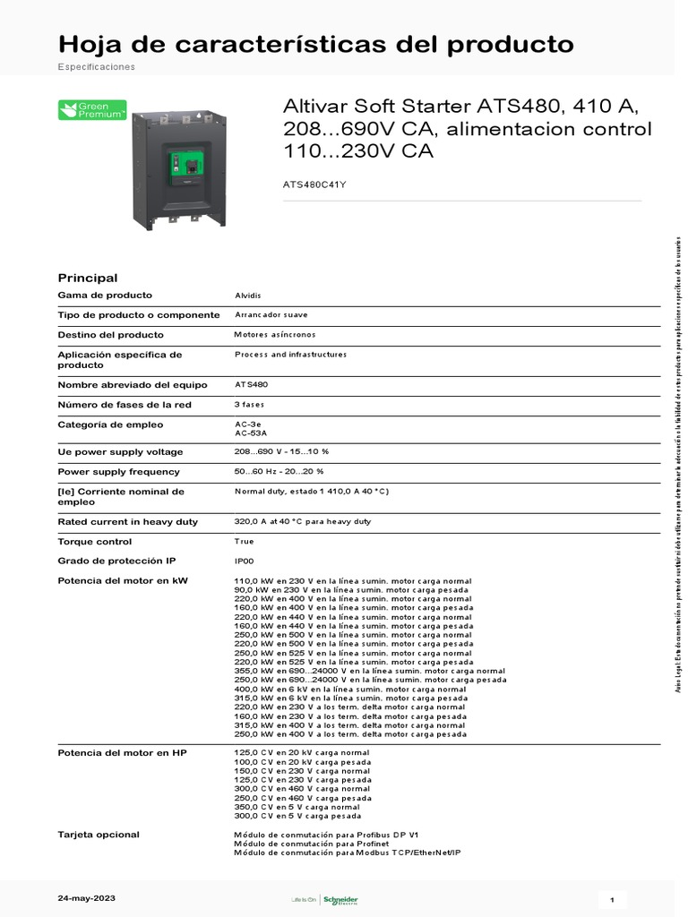 Altivar Soft Starter ATS480 - ATS480C41Y | Descargar gratis PDF | Relé ...