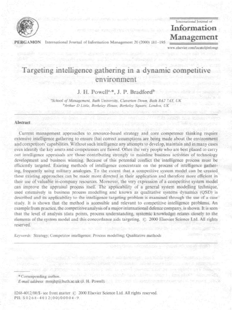 (2000) Targeting Intelligence Gathering in A Dynamic Competitive ...