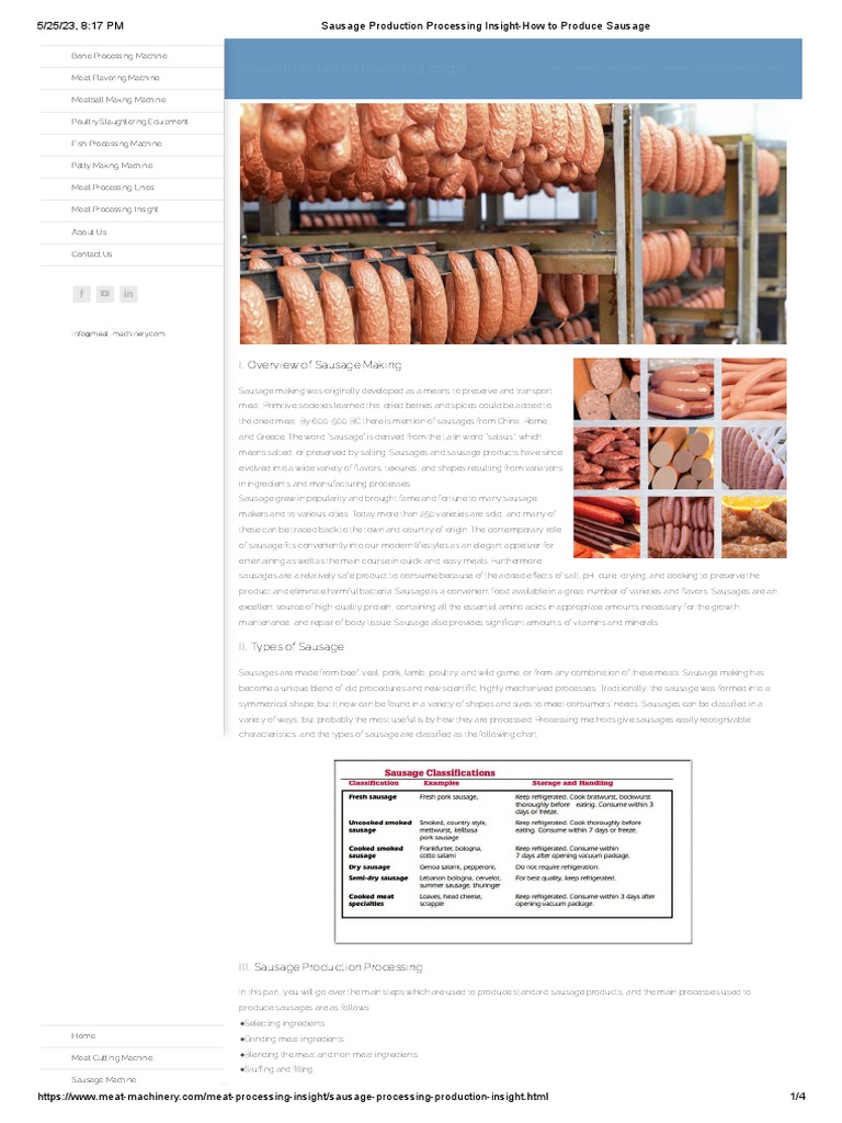 Sausage Production Processing Insight-How To Produce Sausage | PDF ...