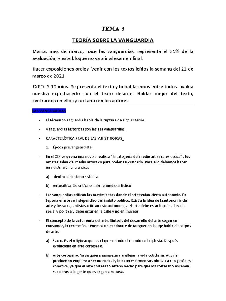 Teoría T3 Sobre Las Vanguardias LHSP | PDF | Vanguardia | Cubismo