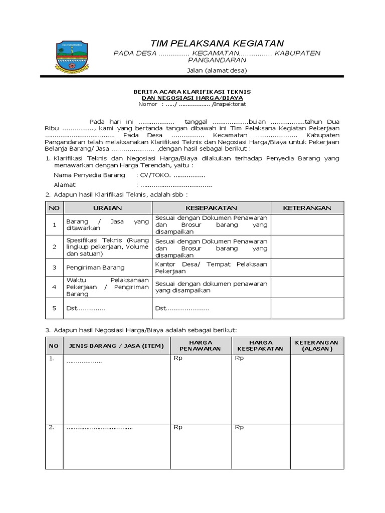 11.contoh BA Klarifikasi Dan Negosiasi | PDF