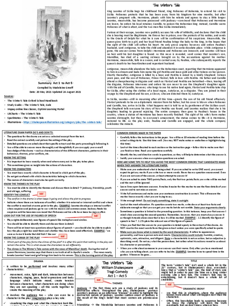 The Winter's Tale Summary Act 1 To 5 | PDF