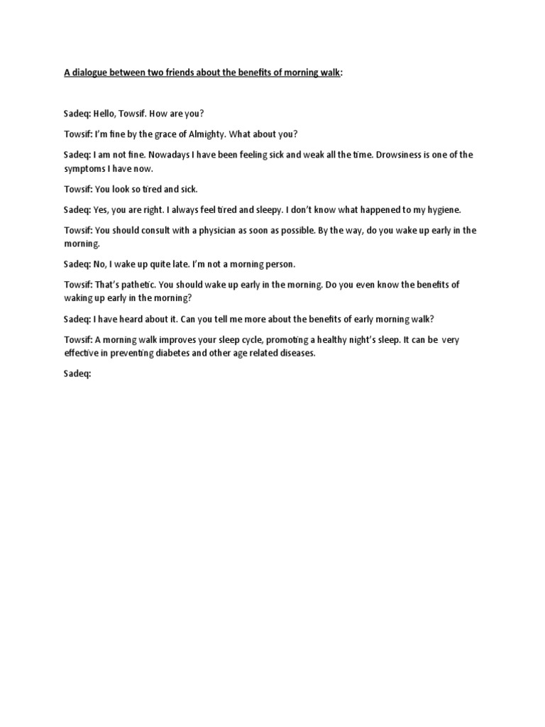 A Dialogue Between Two Friends About The Benefits of Morning Walk | PDF
