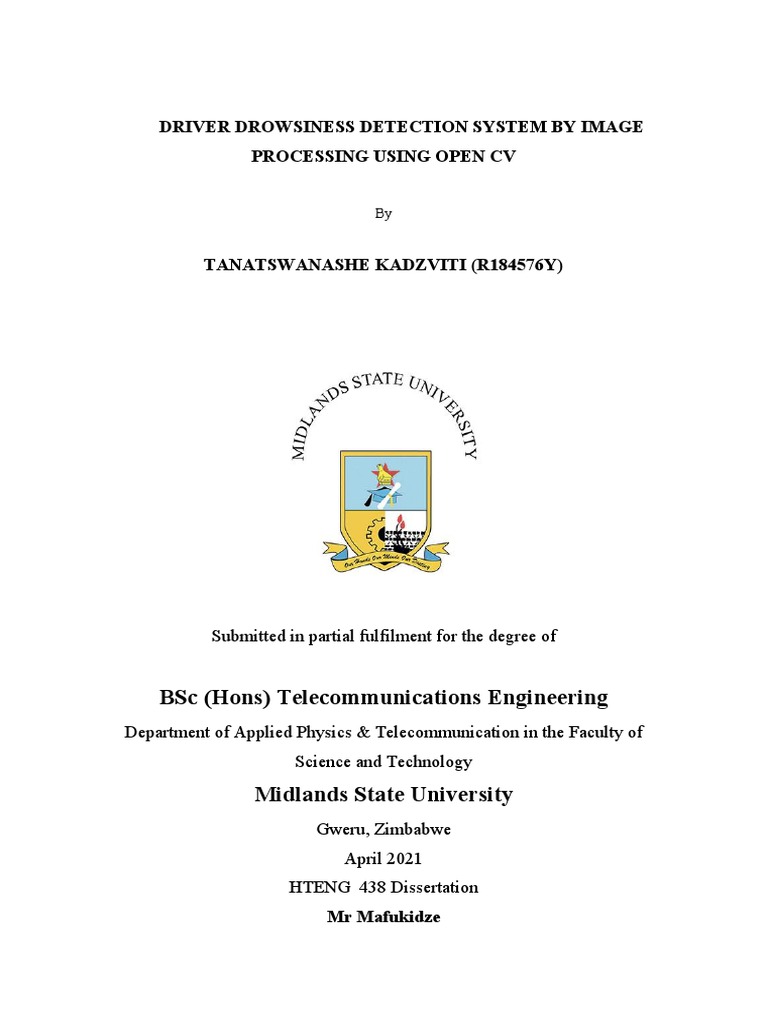 Driver Drowsiness Detection System Final Draft Download Free Pdf