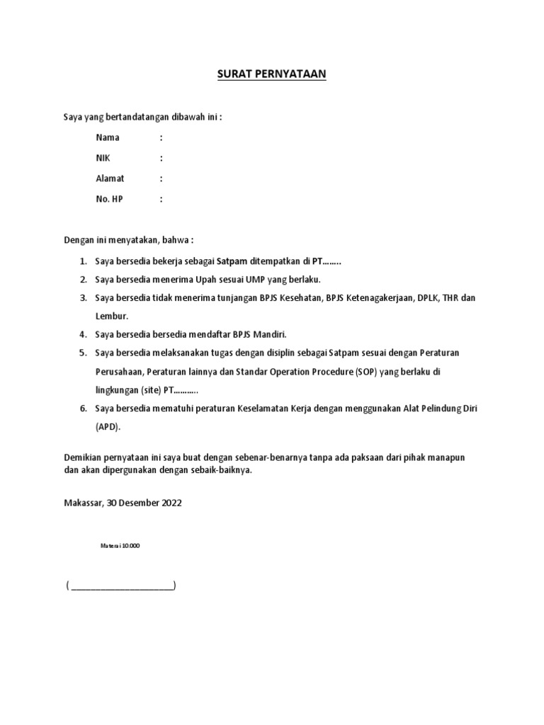 Surat Pernyataan Security | PDF